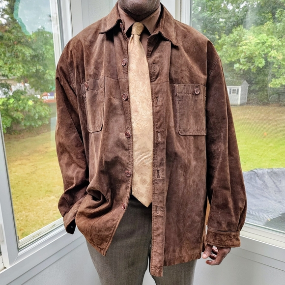 Lineage | Jackets & Coats | Lineage Brown Suede Button Front Shirt ...